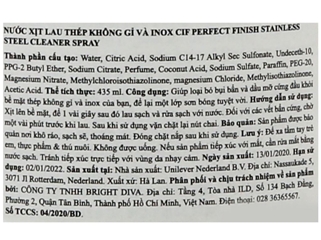 Xịt lau thép Cif Stainless 435ml giá tốt tại Bách hoá XANH