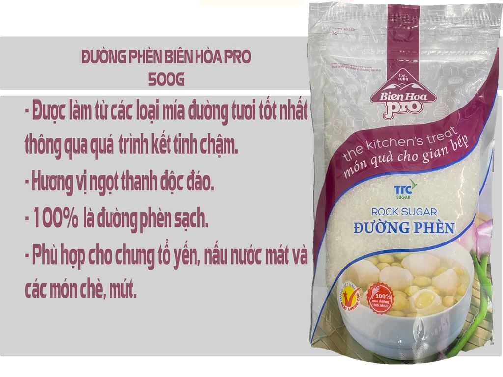 Đường phèn Biên Hòa Pro gói 500g giá tốt tại Bách hoá XANH