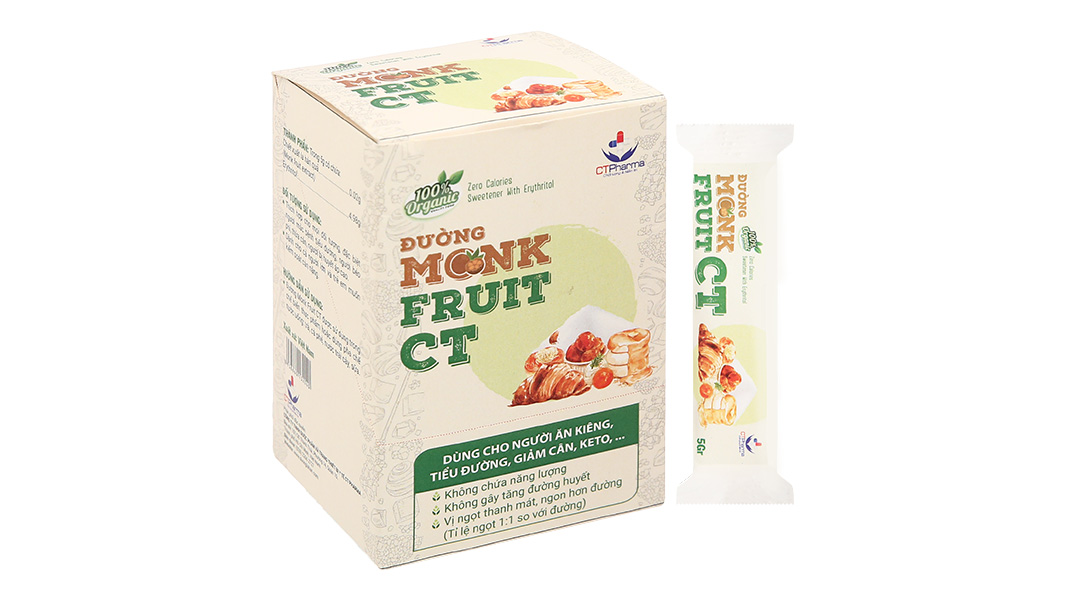 Đường ăn kiêng Monk Fruit CT hộp 100g (20 gói x 5g) giảm giá 15% - 08/2024 | nhathuocankhang.com