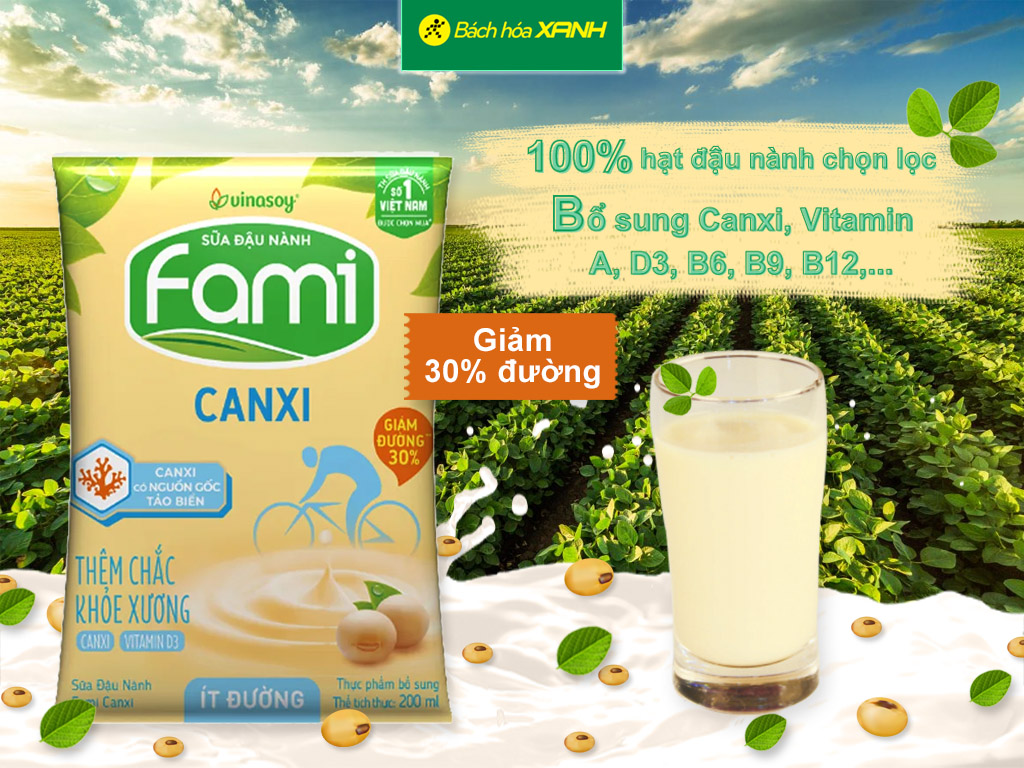 Sữa đậu nành ít đường Fami 200ml giá tốt tại Bách hoá XANH