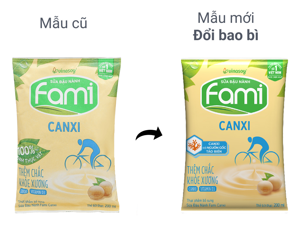 Sữa đậu nành Fami Canxi bịch 200ml giá tốt tại Bách hoá XANH