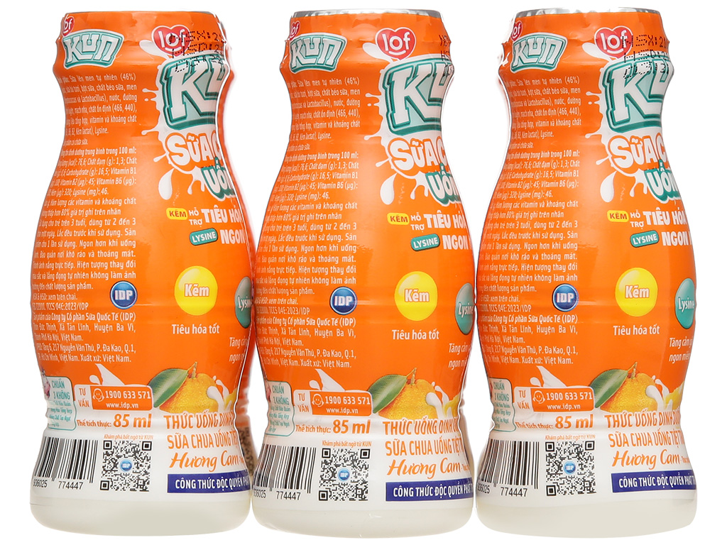 Lốc 6 chai sữa chua uống cam Lof Kun 85ml tại Bách hóa XANH