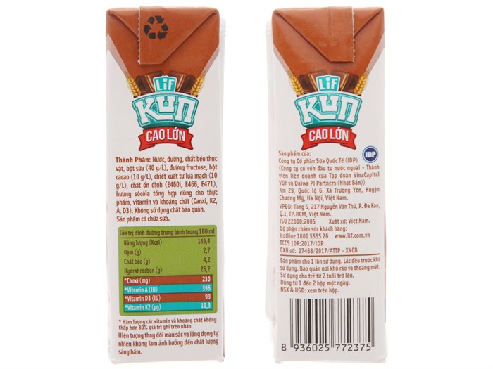 Sữa Cacao lúa mạch LiF Kun 180ml giá tốt tại Bách hoá XANH