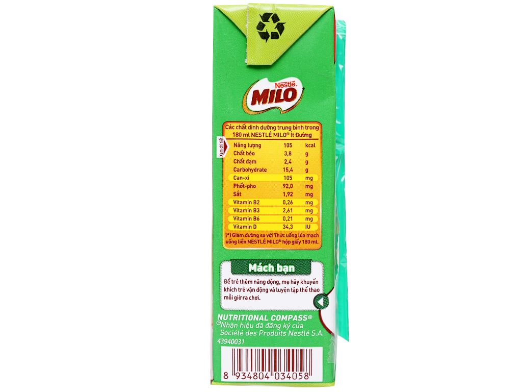 48 hộp sữa Milo ít đường 180ml giá tốt tại Bách hoá XANH