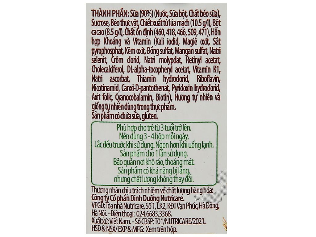 4 hộp sữa lúa mạch Care 100 Active 110ml tại Bách hóa XANH