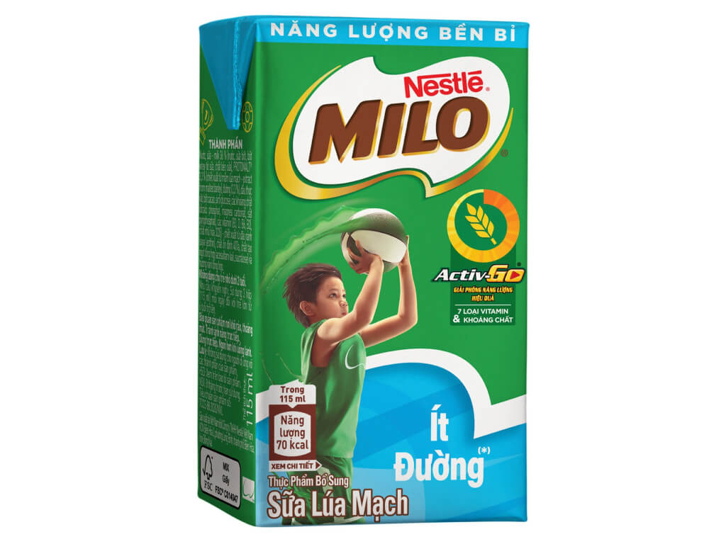 Thức uống lúa mạch uống liền ít đường Milo Active Go hộp 115ml