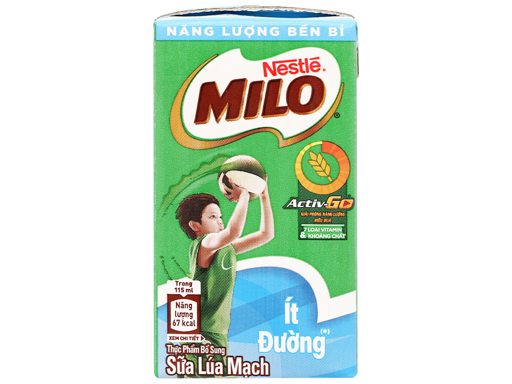 4 hộp sữa lúa mạch ít đường Milo 115ml tại Bách hóa XANH