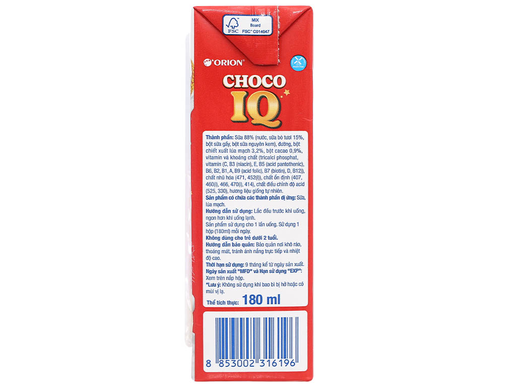 48 hộp sữa lúa mạch orion CHOCO IQ 180ml tại Bách hóa XANH