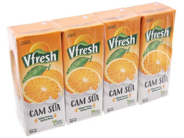 4 hộp nước cam sữa Vfresh 180ml giá tốt tại Bách hoá XANH