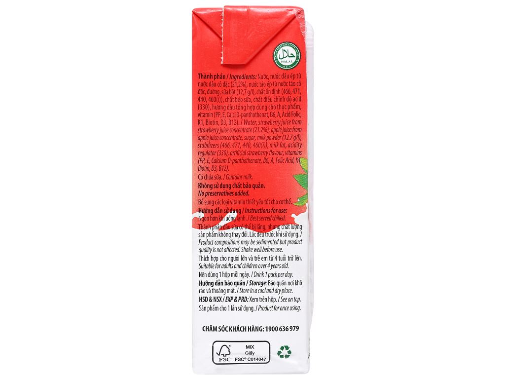 4 hộp nước dâu sữa Vfresh 180ml giá tốt tại Bách hoá XANH