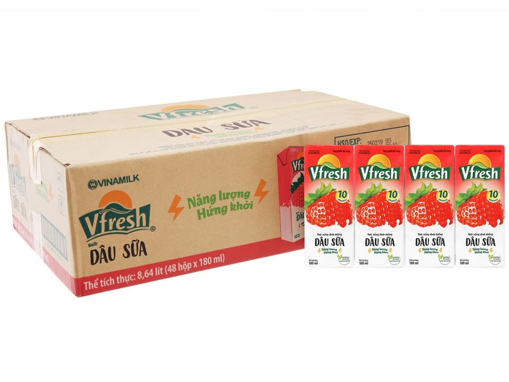 Thùng 48 hộp sữa dâu Vfresh 180ml giá tốt tại Bách hoá XANH