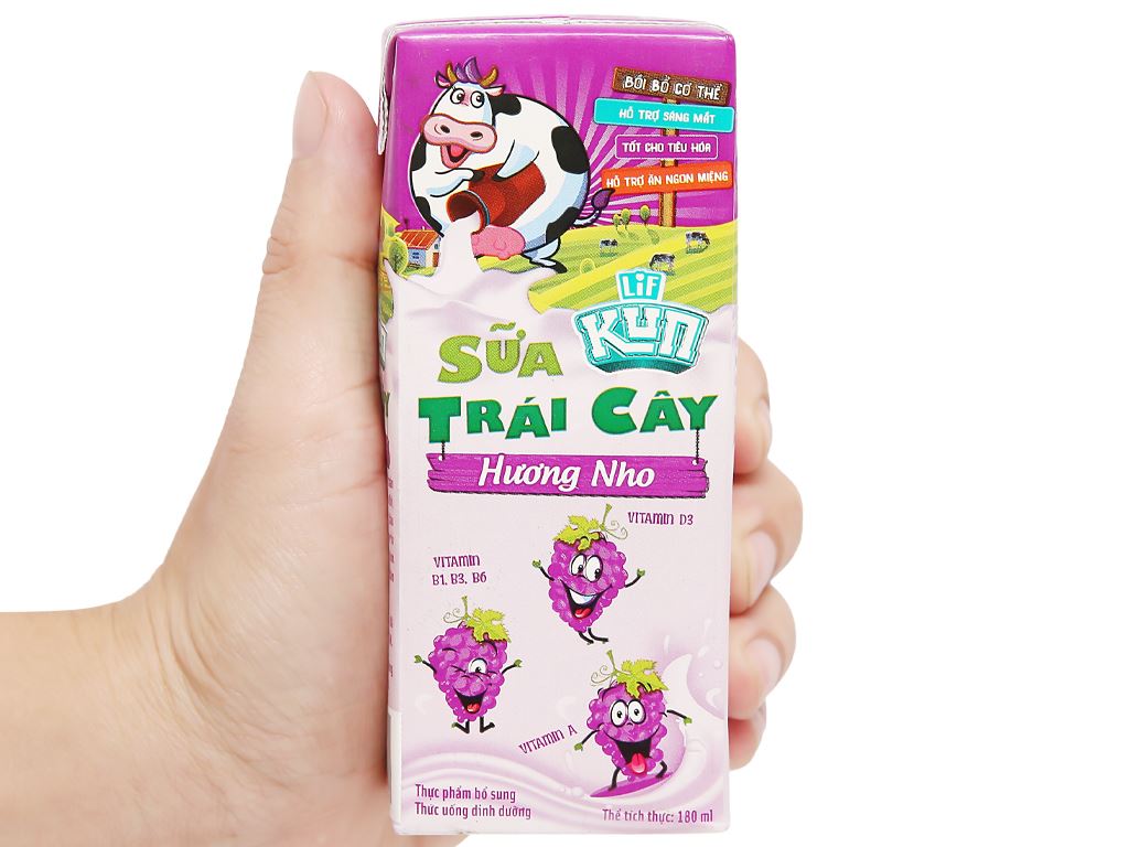 Thùng 48 hộp sữa LiF Kun nho 180ml giá tốt tại Bách hoá XANH