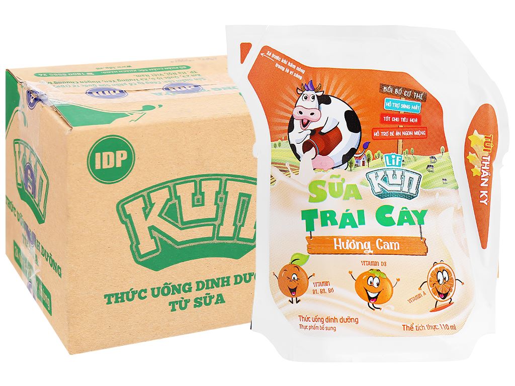 Thùng 24 túi sữa LiF Kun cam 110ml giá tốt tại Bách hoá XANH