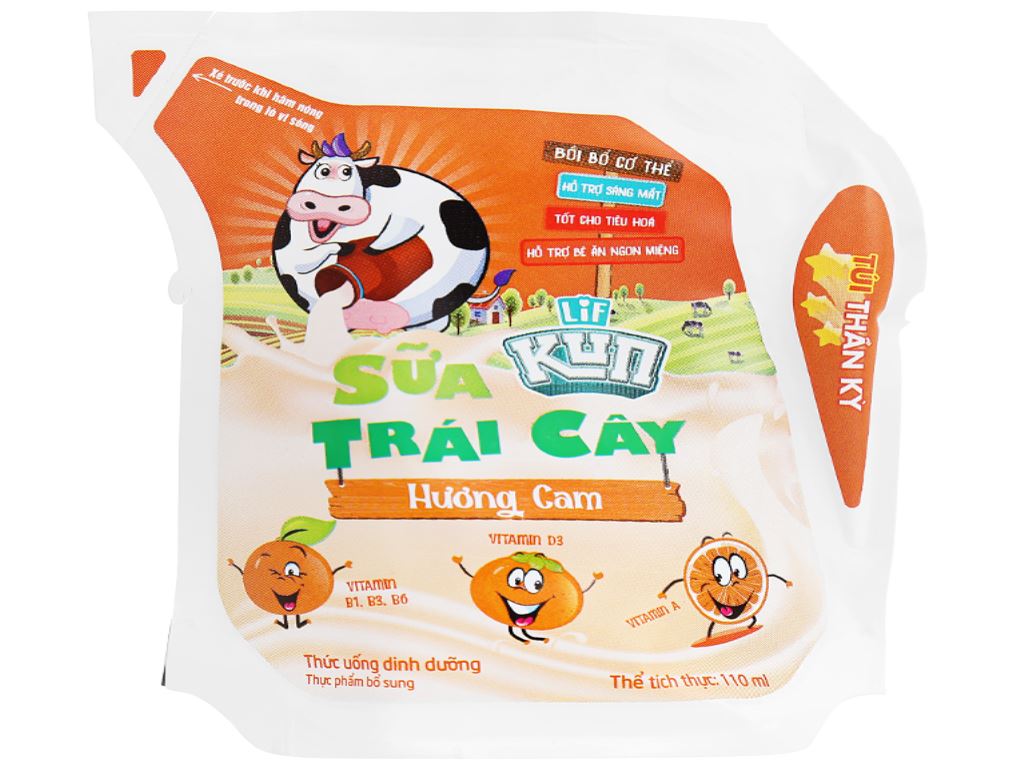 Thùng 24 túi sữa LiF Kun cam 110ml giá tốt tại Bách hoá XANH