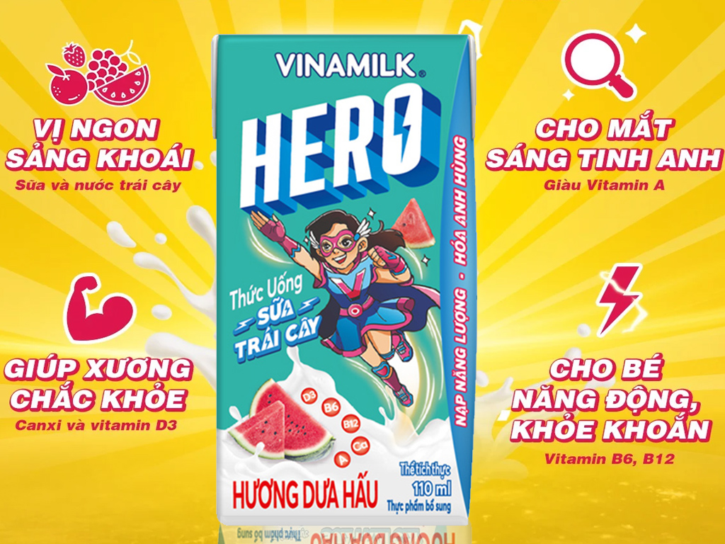 4 hộp sữa trái cây Vinamilk dưa hấu 110ml tại Bách Hoá XANH