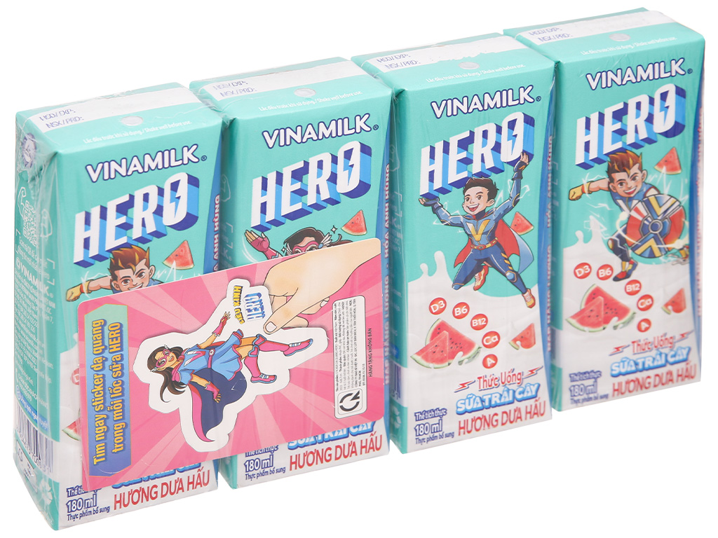 4 hộp sữaVinamilk Hero dưa hấu 180ml tại Bách Hoá XANH