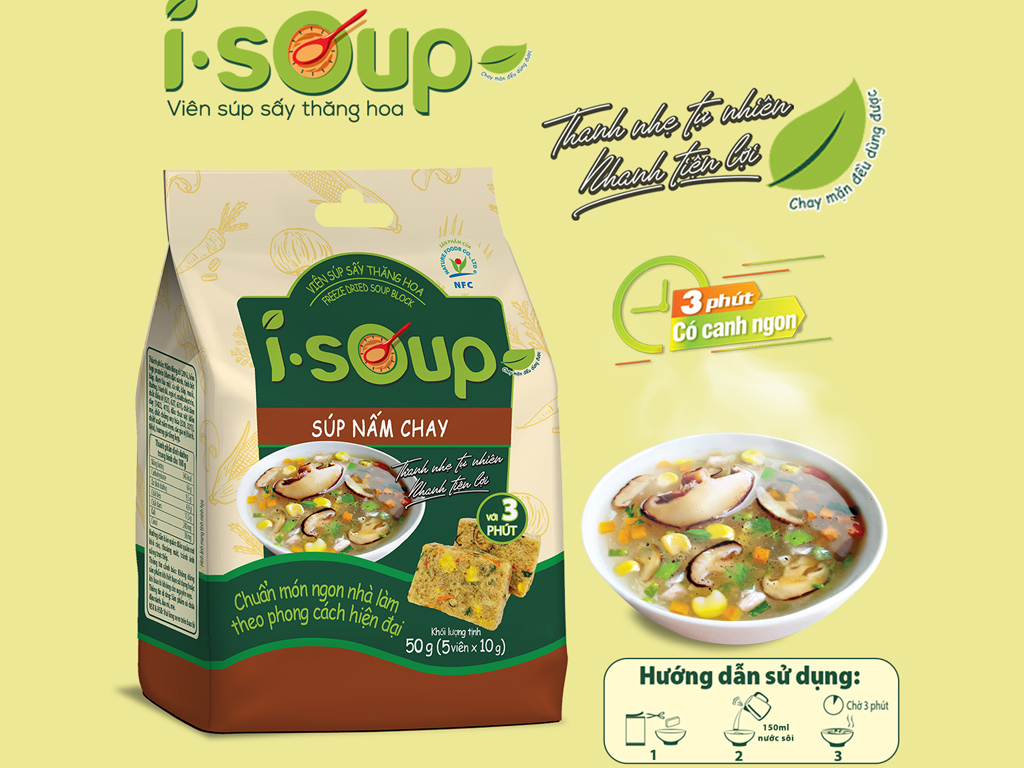 Gói 5 viên súp nấm chay sấy I.Soup 10g tại Bách hoá XANH