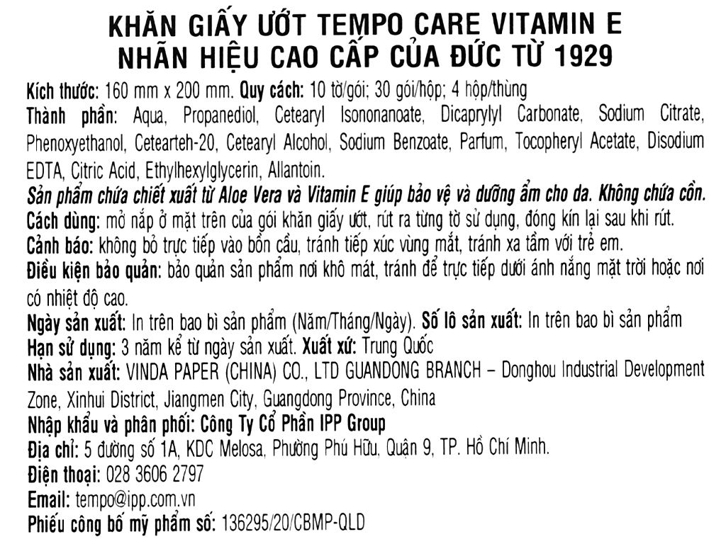 Khăn Tempo Care VitaminE 10 miếng giá tốt tại Bách hoá XANH