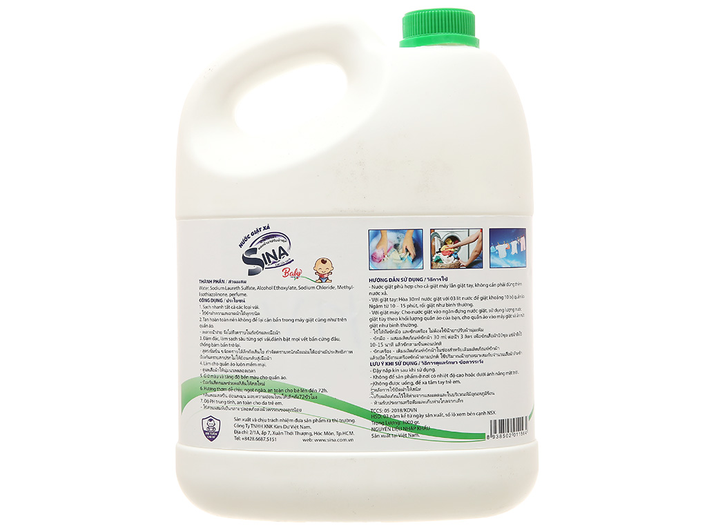 Nước giặt xả baby Sina 7in1 xanh can 3.06 lít Bách hoá XANH