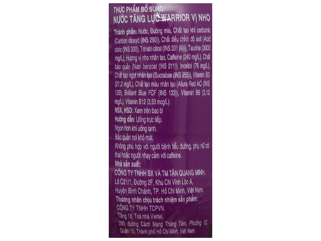 Nước tăng lực Warrior vị nho 330ml giá tốt tại Bách hoá XANH