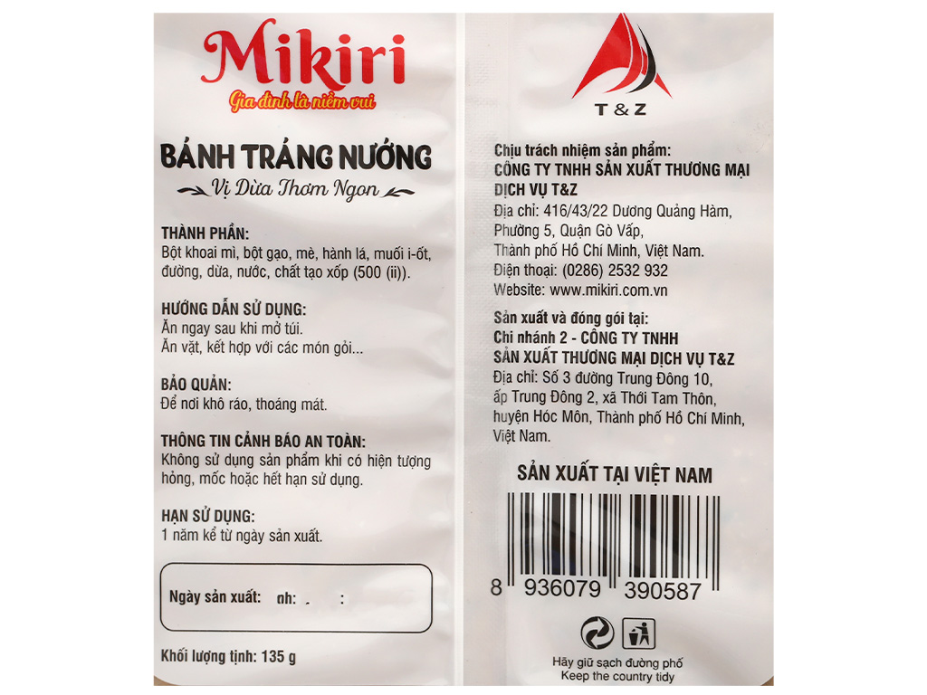 Bánh tráng nướng 22cm Mikiri gói 135g tại Bách hóa XANH