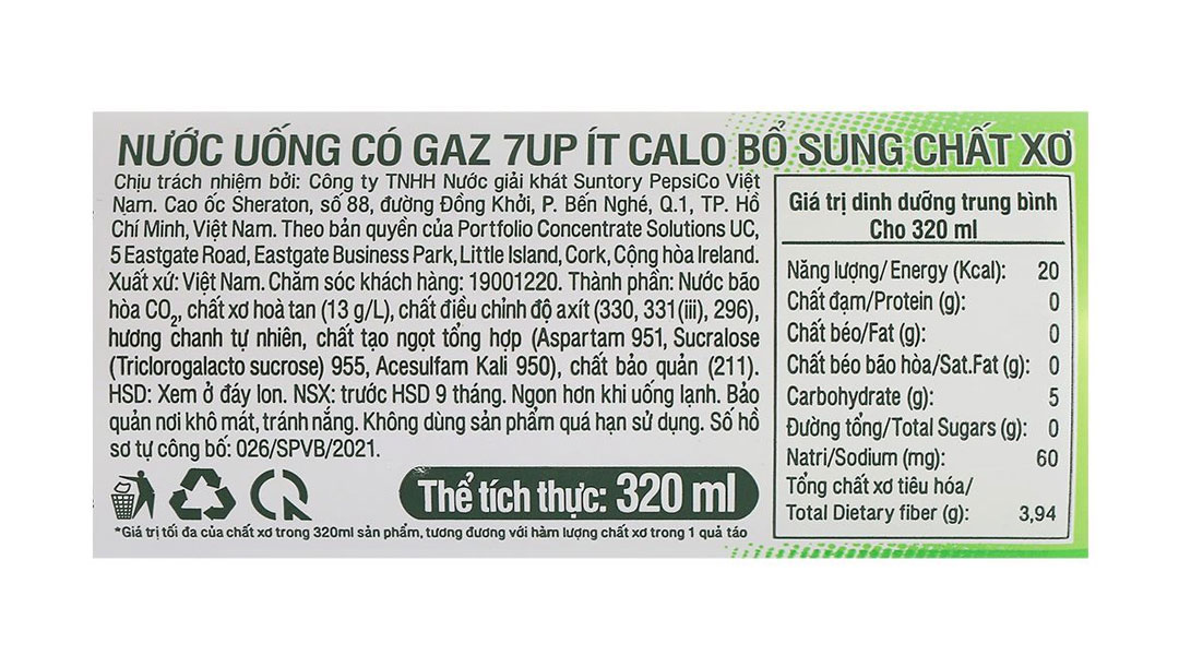Nước ngọt 7Up bổ sung chất xơ lon 320ml giảm giá 50% - 07/2024 ...