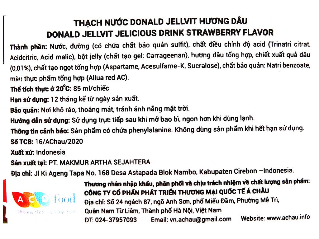 Lốc 10 túi thạch trái cây vị dâu Jellvit 85ml Bách Hóa XANH