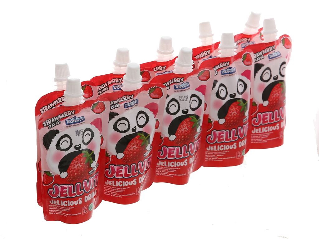 Lốc 10 túi thạch trái cây vị dâu Jellvit 85ml Bách Hóa XANH