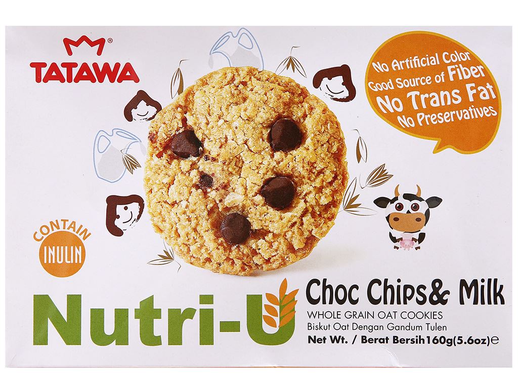 Bánh quy nutri-u choc chips, milk Tatawa 160g Bách hóa XANH