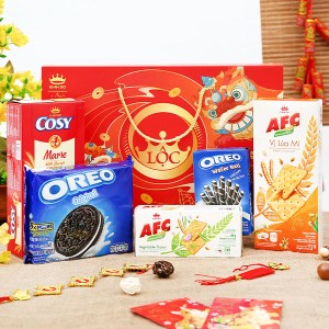 Bộ quà Tết Kinh Đô Lộc III đỏ hộp 752.4g tại Bách hóa XANH