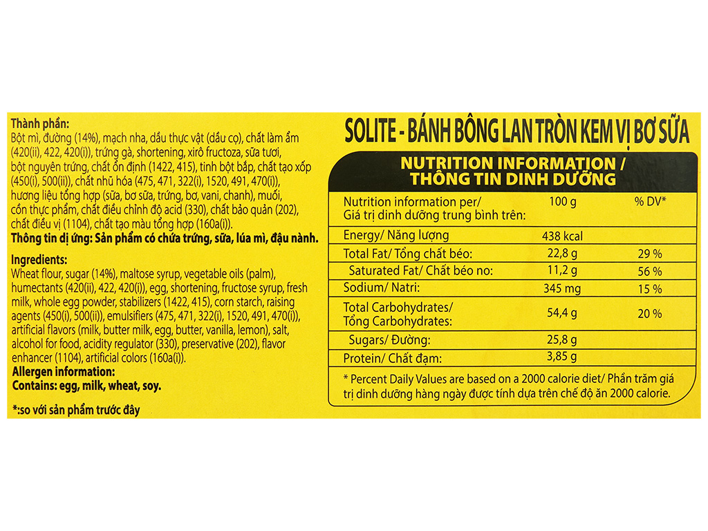 Bánh bông lan tròn kem bơ sữa Solite 144g tại Bách hóa XANH