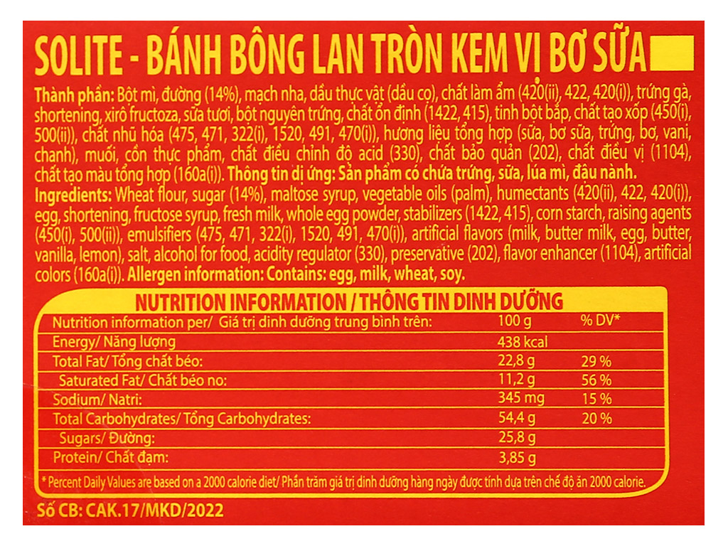 Bánh bông lan tròn bơ sữa dâu Solite 324g tại Bách hóa XANH