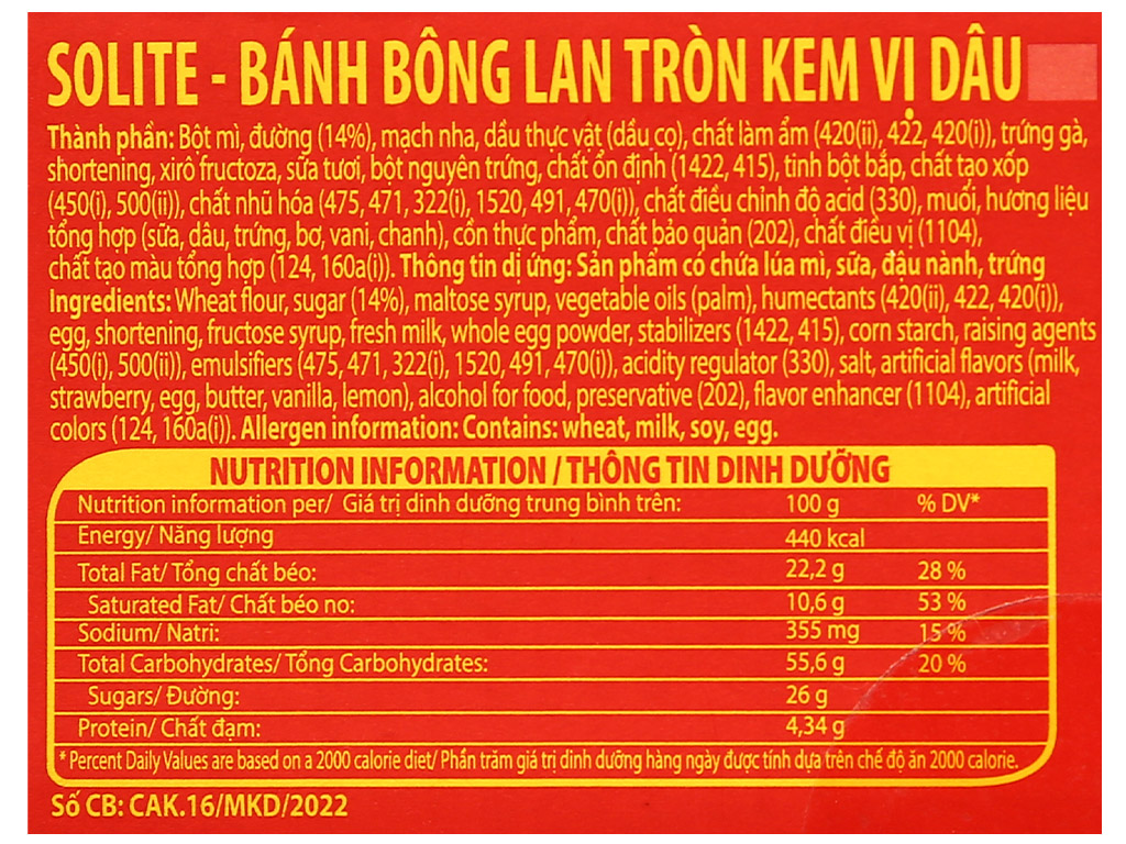 Bánh bông lan tròn bơ sữa dâu Solite 324g tại Bách hóa XANH