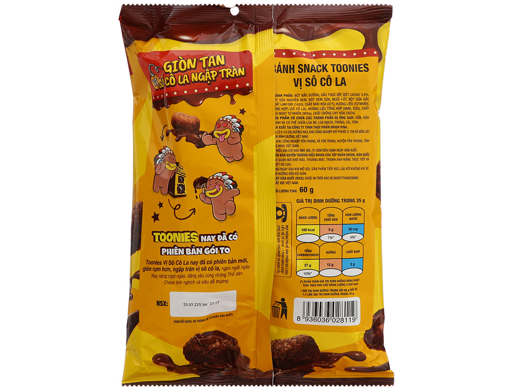Snack vị socola Toonies gói 60g tại Bách hóa XANH