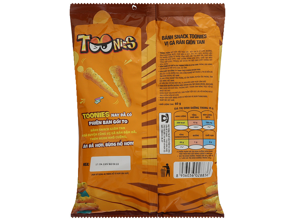 Snack vị gà rán giòn tan Toonies gói 60g tại Bách hóa XANH