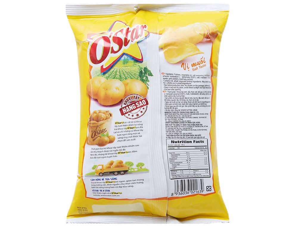Snack khoai tây vị muối O'Star 48g giá tốt tại Bách hoá XANH