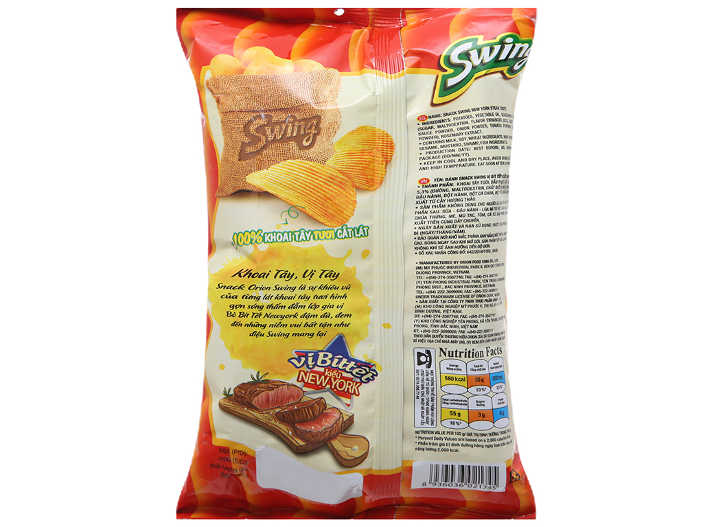 Snack khoai tây vị bít tết kiểu New York Swing gói 90g giòn ngon, hấp ...