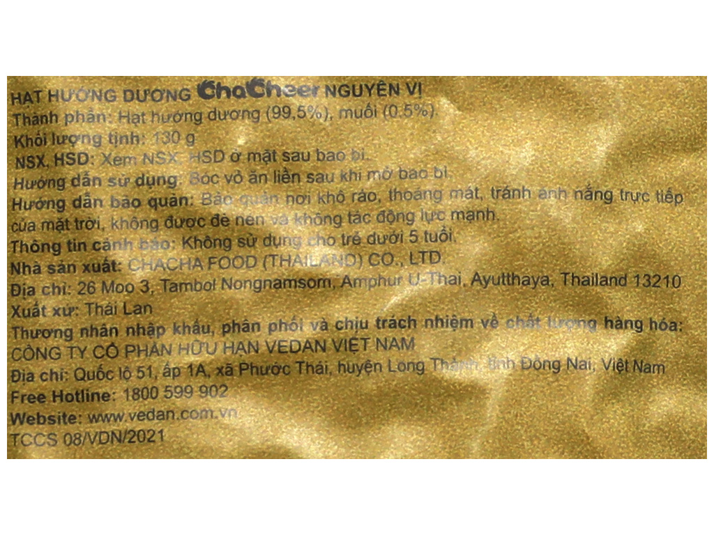 Hạt hướng dương nguyên vị Chacheer 130g tại Bách hóa XANH