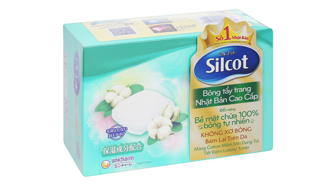 Bông tẩy trang Unicharm Silcot cao cấp mềm xốp, êm ái hộp 66 miếng - 06 ...