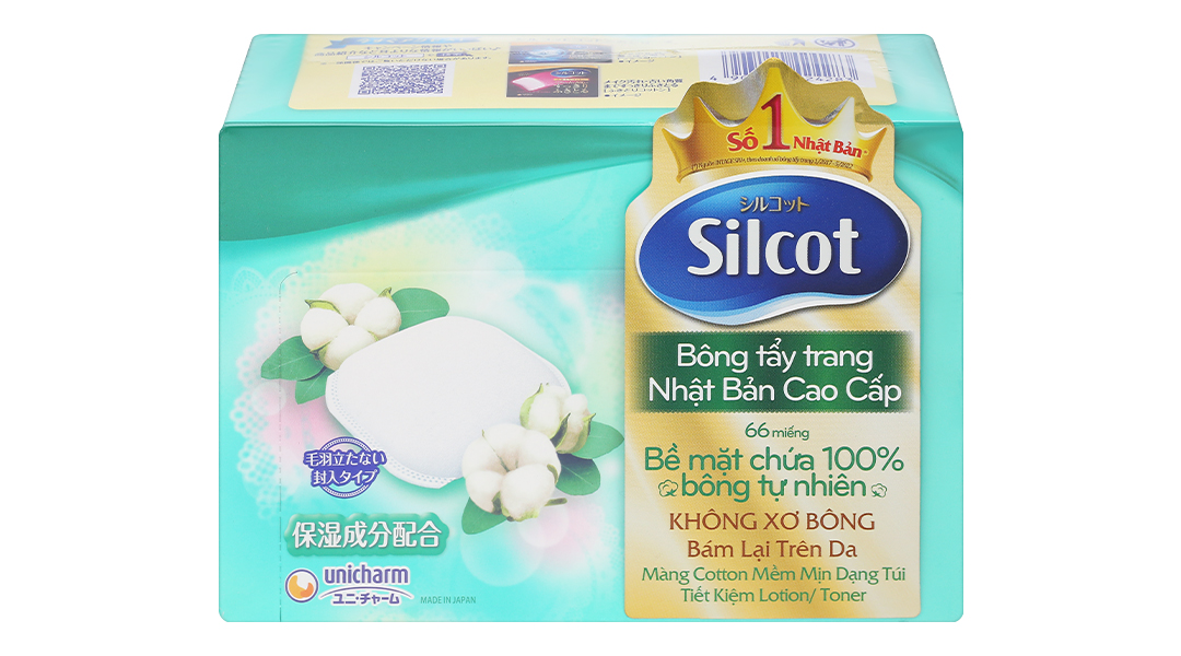 Bông tẩy trang Unicharm Silcot cao cấp mềm xốp, êm ái hộp 66 miếng - 06 ...