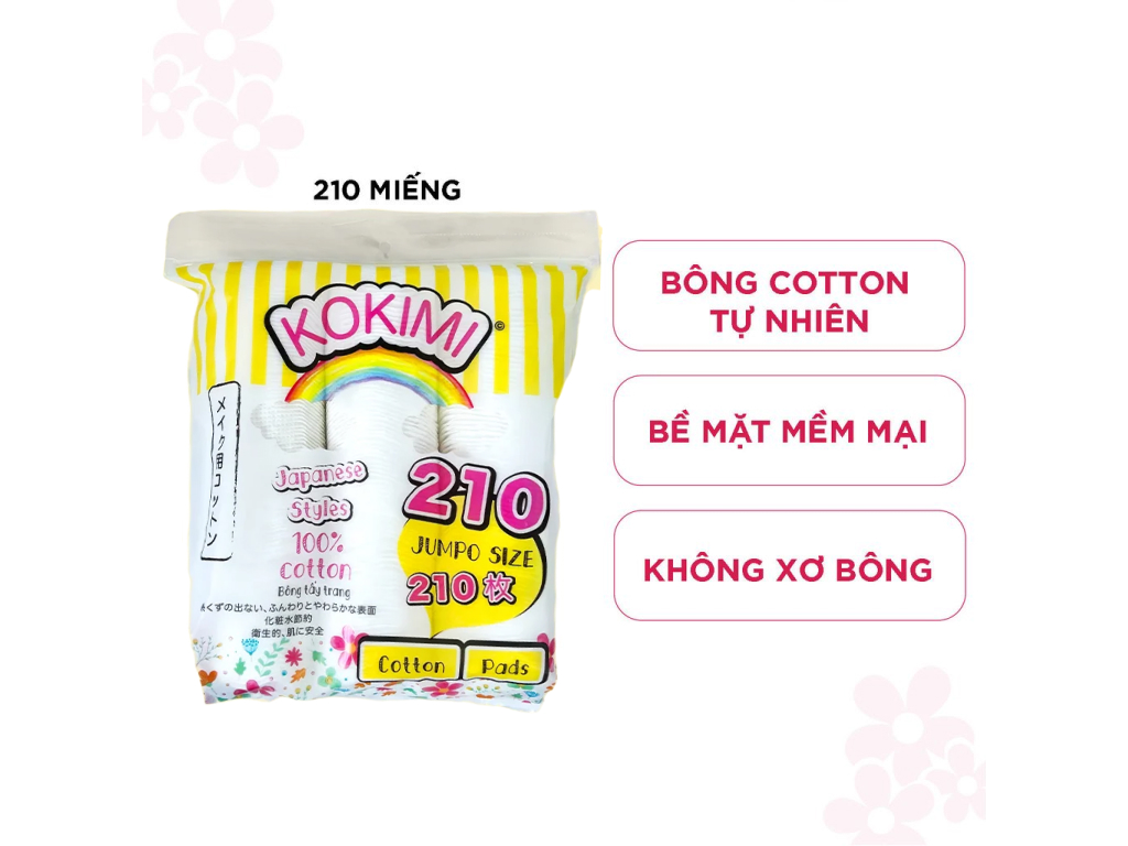 Bông tẩy trang Kokimi Japanese 210 miếng tại Bách hóa XANH
