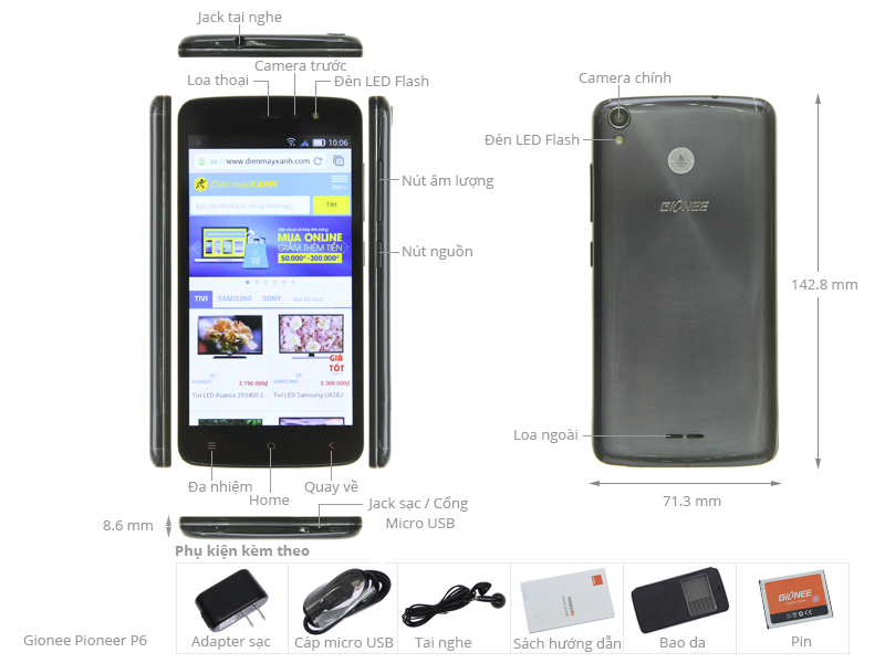 Gionee Pioneer P6 chính hãng, trả góp - Điện Máy XANH