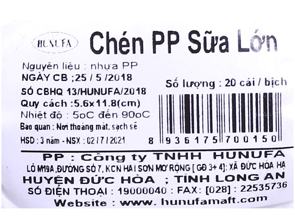 20 chén nhựa PP sữa lớn Hunufa giá tốt tại Bách Hoá XANH