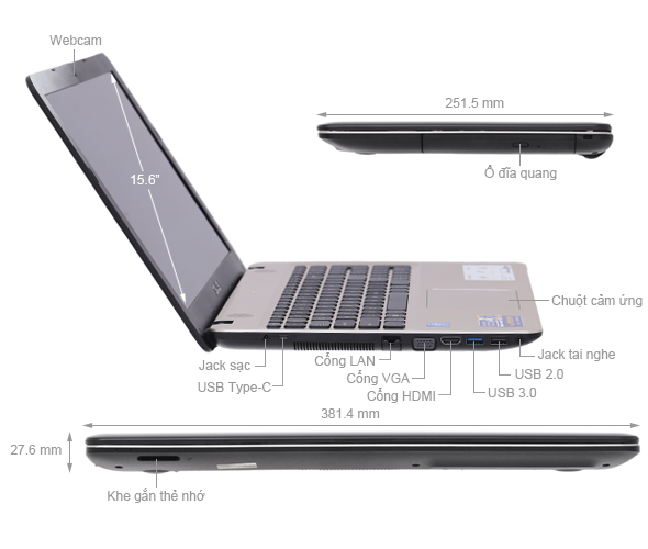 Asus X541NA N3350/4GB/500GB/Win10/(GO001T) cấu hình chi tiết