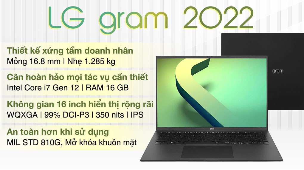 Laptop LG gram 2022 i7 1260P (16Z90Q-G.AH78A5) - Chính hãng, trả góp