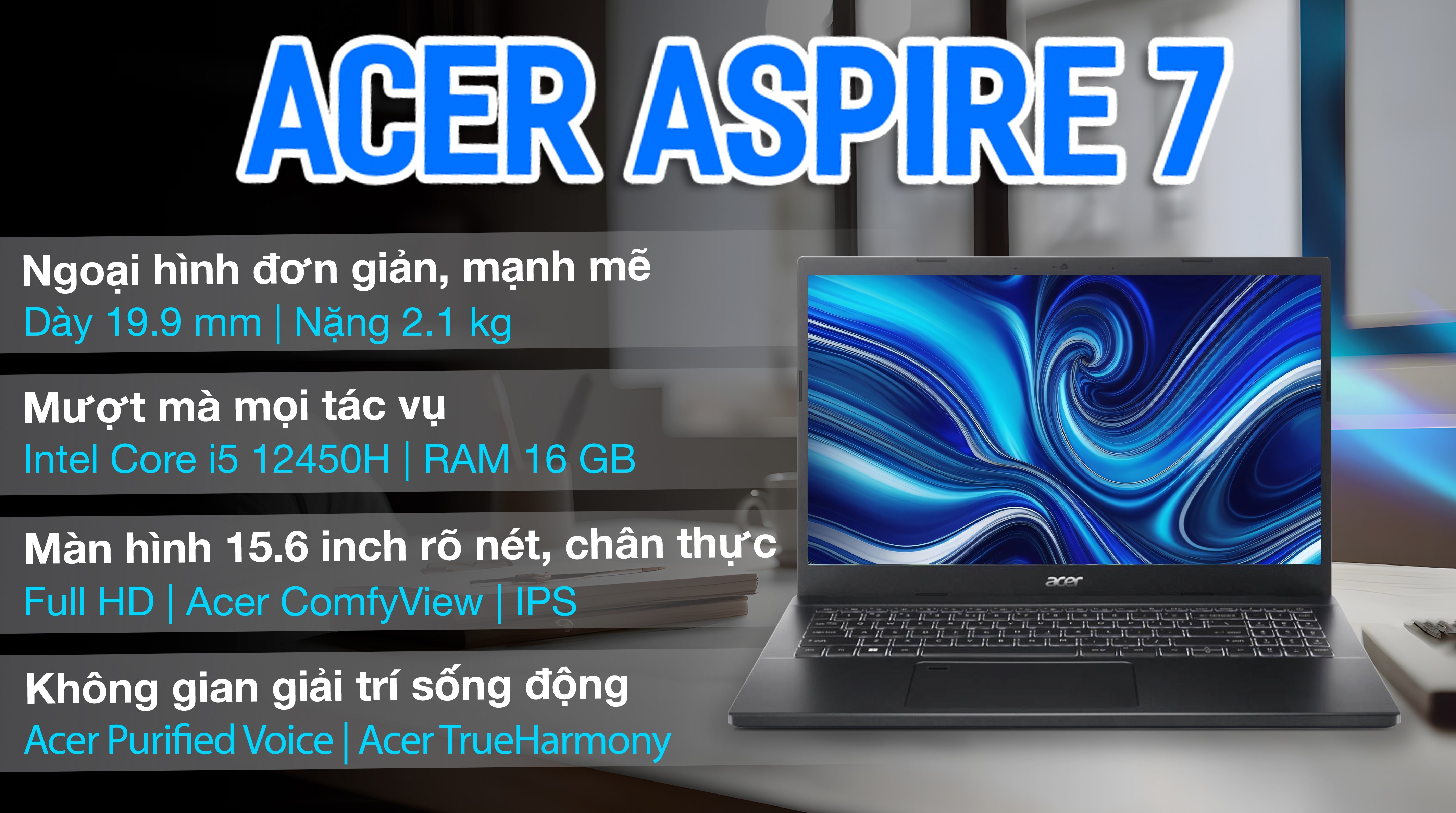 ACER A715: Core i5 12450H/16G/512G/15.6in FHD IPS/đèn phím/còn BH 20th | 5giay