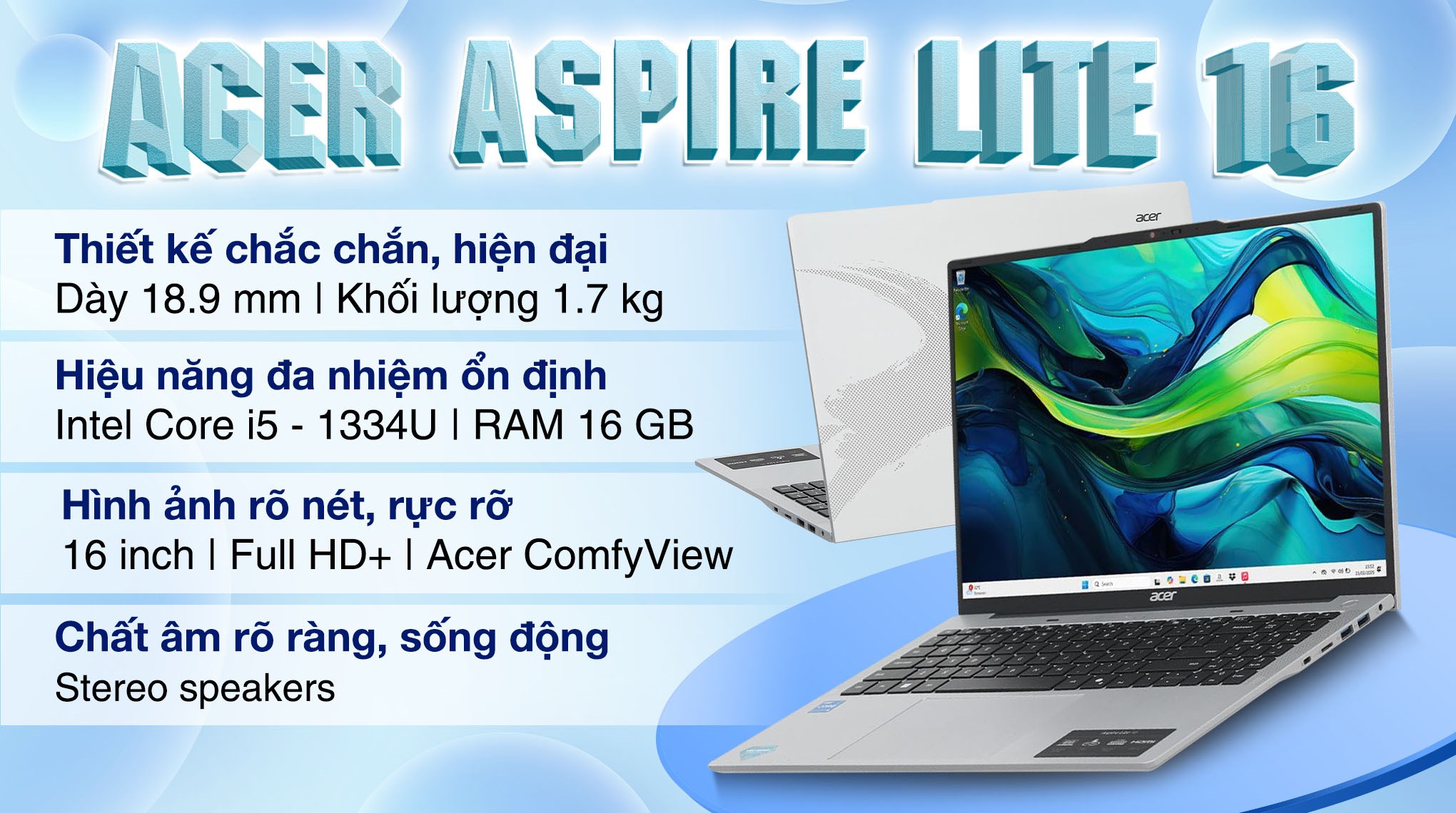 Laptop Acer Aspire Lite 16 G2 AL16 52P 572A i5 1334U (NX.J2SSV.004) - Chính hãng, giá tốt