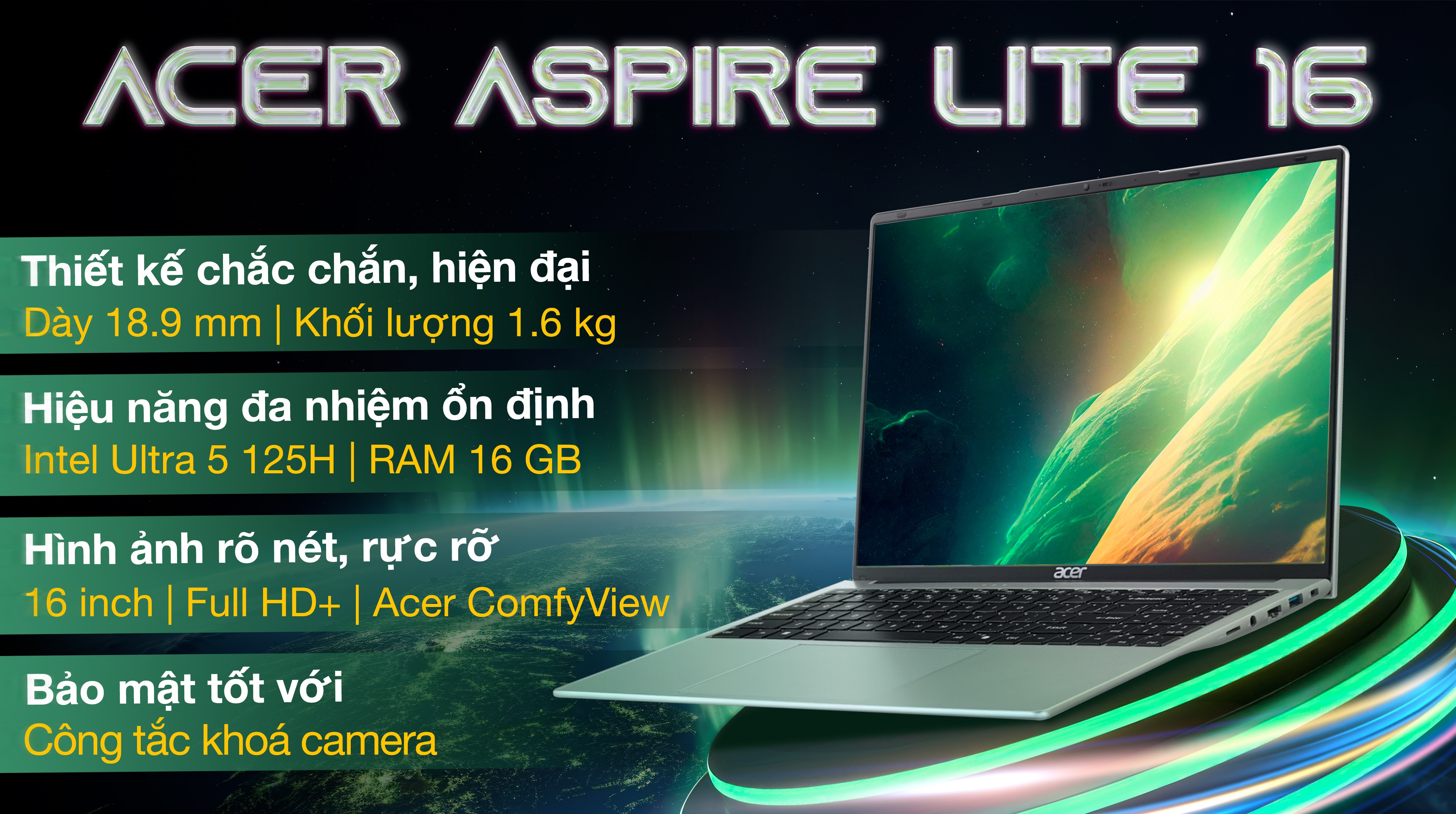 Laptop Acer Aspire Lite 16 AI AL16 71P 5674 Ultra 5 125H (NX.D4XSV.001) chính hãng, giá tốt