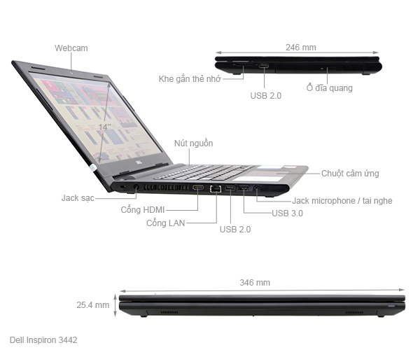 Dell Inspiron 3442,i5,14",RAM 4GB,HDD 1TB | Thegioididong