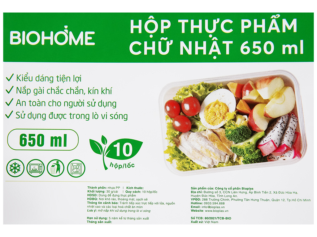 Bộ 10 hộp thực phẩm chữ nhật Biohome 650ml tại Bách Hoá XANH